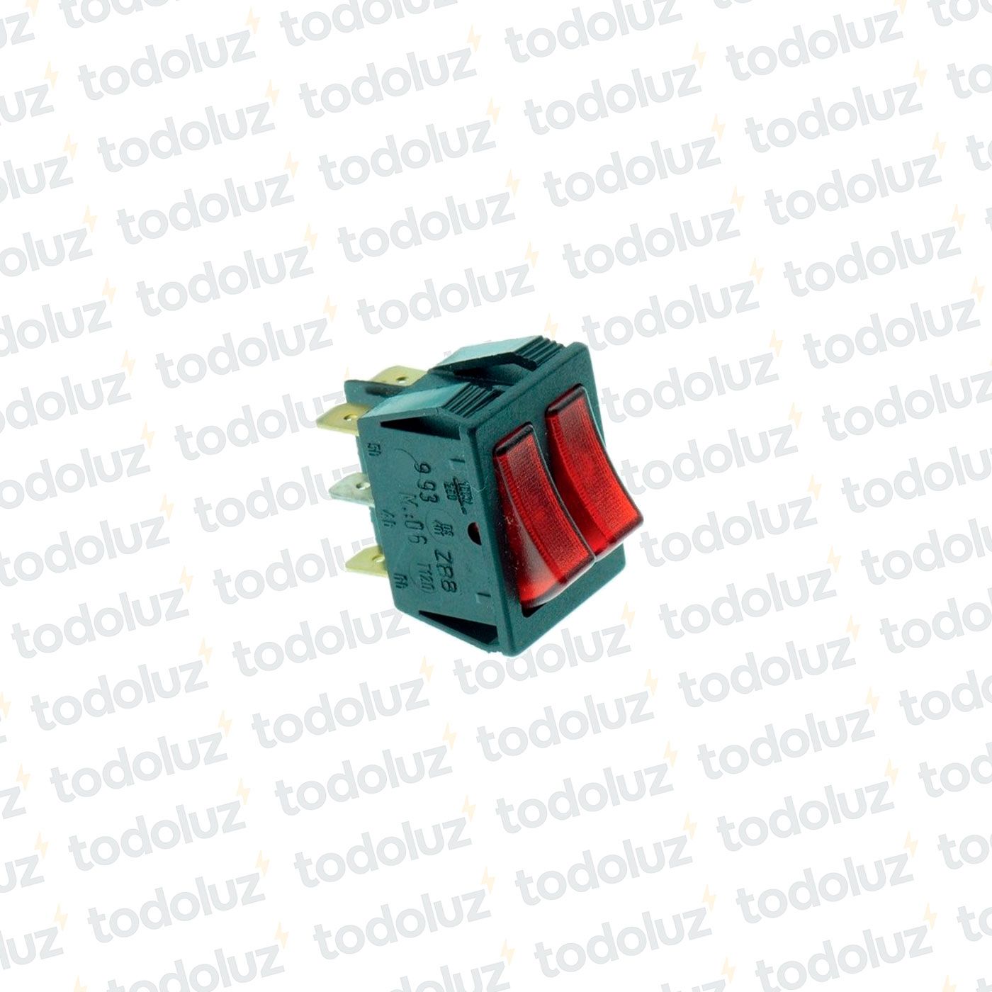 Interruptor Tecla Rectangular Grande Unipolar Doble 1P 16A 250Vac Rojo c/ Luz - todoluz